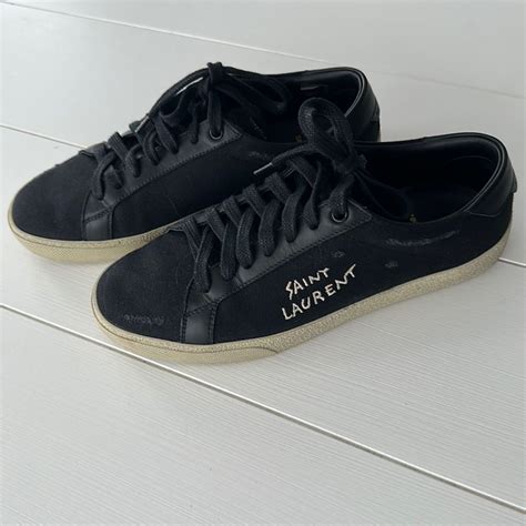 Mens Ysl Court Classic Sl 06 Embroidered Sneakers In Canvas And Smooth