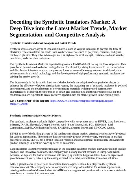 Reportprime Decoding The Synthetic Insulators Market A Deep Dive Into The Latest Market