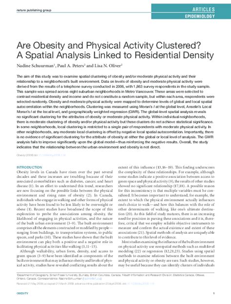 Pdf Are Obesity And Physical Activity Clustered A Spatial Analysis