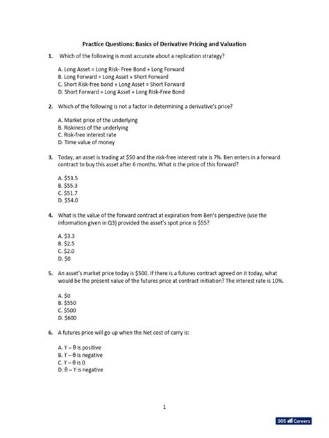 Practice Questions Derivative Pricing And Valuation Pdf