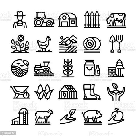 농장과 농업의 벡터 일러스트 레이 션 그래픽 편집 가능한 획 크기 간단한 격리 아이콘입니다 기호 기호 요소 아이콘 세트 축우에