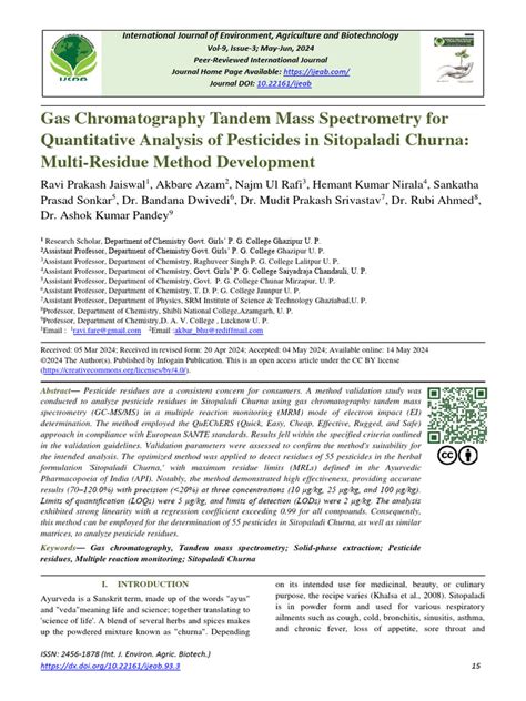 Gas Chromatography Tandem Mass Spectrometry For Quantitative Analysis Of Pesticides In