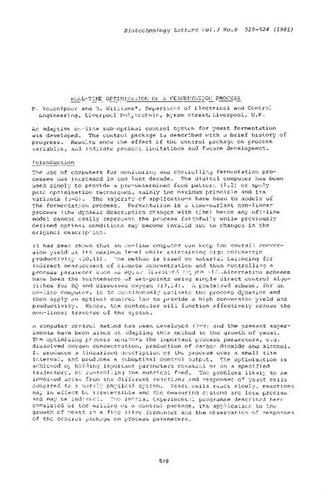 Pdf Real Time Optimisation Of A Fermentation Process Dokumentips