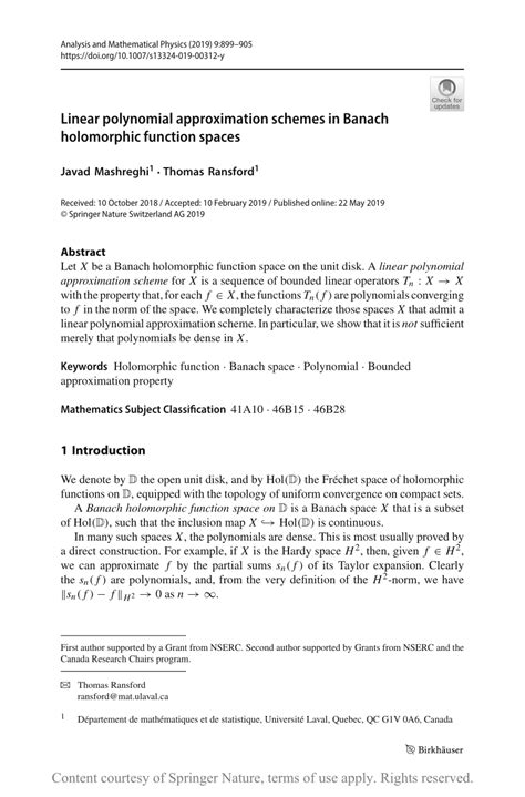 Linear Polynomial Approximation Schemes In Banach Holomorphic Function Spaces Request Pdf