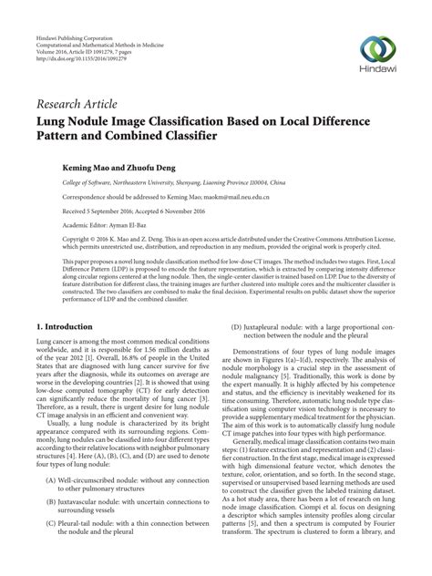 PDF Lung Nodule Image Classification Based On Local Difference Pattern And Combined Classifier
