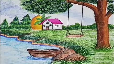 Easy Drawing Of Nature With Colour How To Draw Nature With Colour