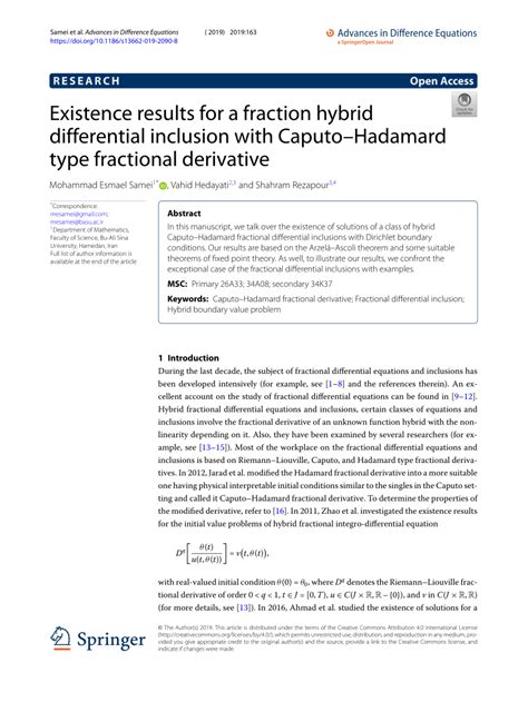 Pdf Existence Results For A Fraction Hybrid Differential Inclusion