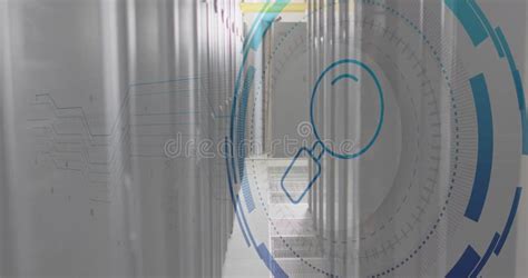 Animation Of Magnifying Loop And Digital Data Processing Over Computer Servers Stock Footage