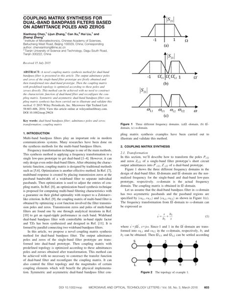 pdf coupling matrix synthesis for dual band bandpass filters based on