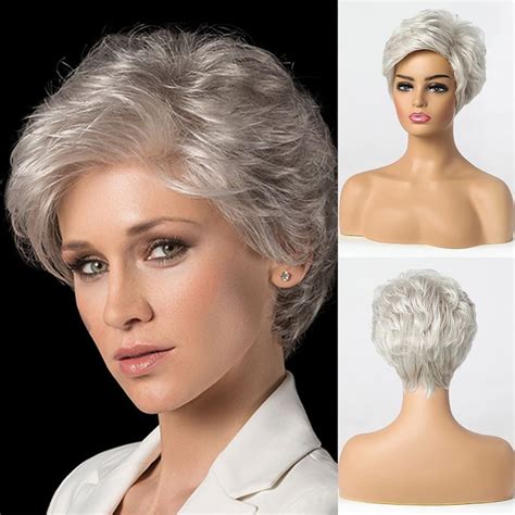 Pixie Cut Wig Short Silver Grey Wigs For Women Natural Layered Hair Wig