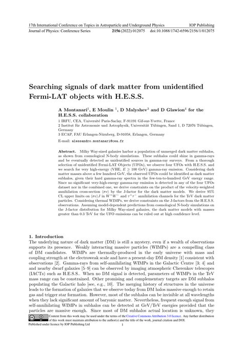 Pdf Searching Signals Of Dark Matter From Unidentified Fermi Lat Objects With H E S S