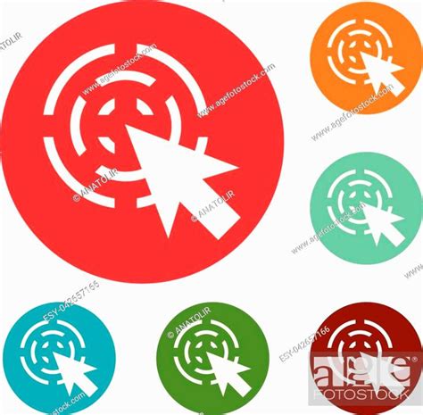 Cursor Interactive Icons Circle Set Vector Isolated On White Background