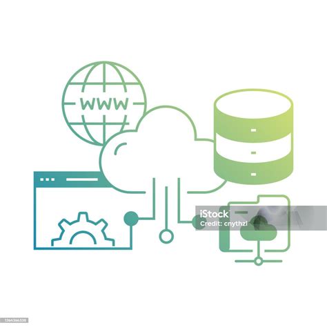 일러스트레이션 웹 호스팅 개념의 벡터 집합입니다 웹 페이지 배너 포스터 인쇄 등을 위한 라인 아트 스타일 배경 디자인 벡터 일러스트레이션 데이터에 대한 스톡 벡터 아트 및