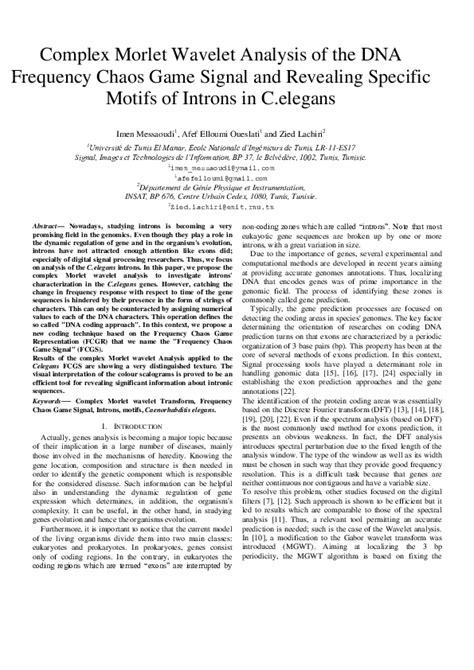 Pdf Complex Morlet Wavelet Analysis Of The Dna Frequency Chaos Game Signal And Revealing