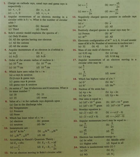 Atomic Structures MCQs All About Chemistry