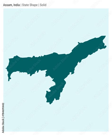 Assam India Simple Vector Map State Shape Solid Style Border Of Assam Vector Illustration