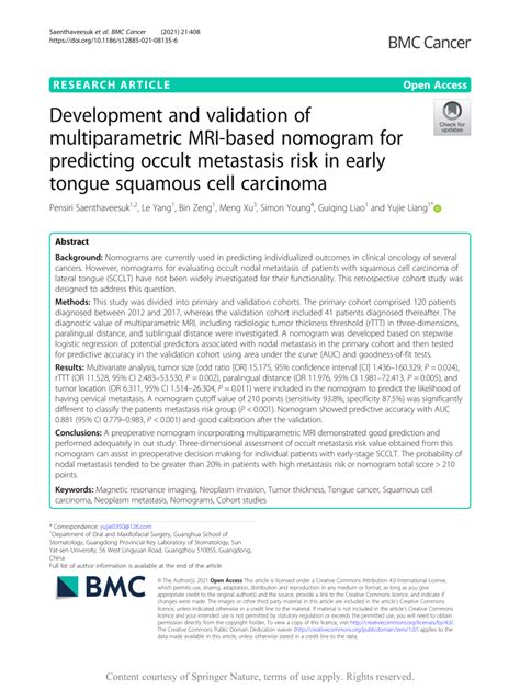 Pdf Development And Validation Of Multiparametric Mri Based Nomogram For Predicting Occult