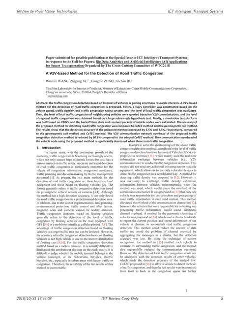 Pdf A V2v Based Method For The Detection Of Road Traffic Congestion