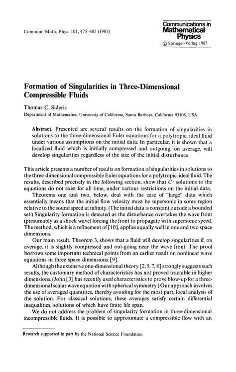 Pdf Sideris T C Formation Of Singularities In Three Dimensional