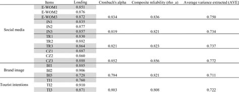 Factor Loadings Cronbachs Alpha Composite Reliability And