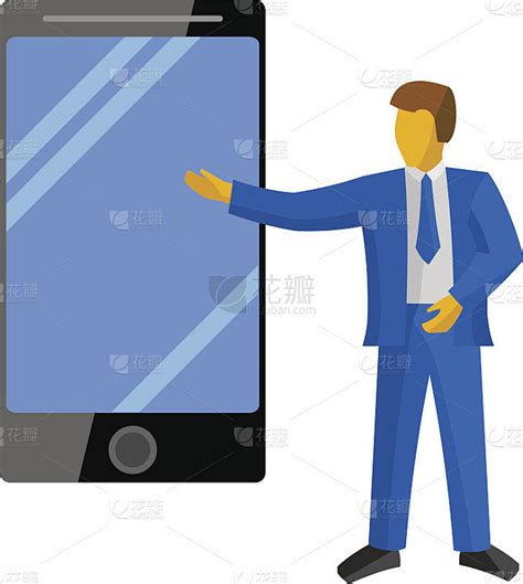 身着蓝色西装的商人赠送大手机