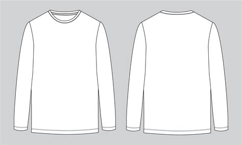 Long Sleeve T Shirt Technical Fashion Flat Sketch Vector Illustration Template Front And Back