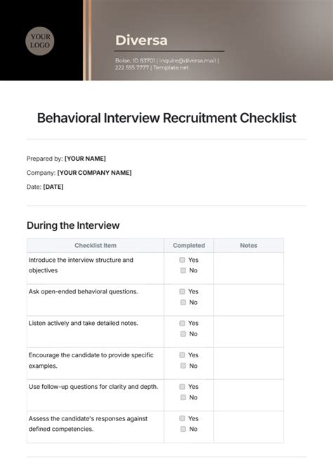 Free Behavioral Interview Recruitment Checklist Template To Edit Online