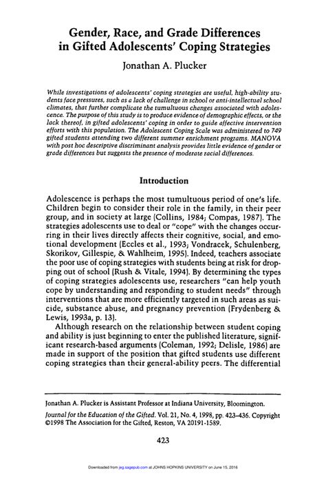 Pdf Gender Race And Grade Differences In Ted Adolescents Coping