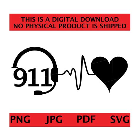 911 Dispatcher Headset Heart Instant Download Digital File Svg Png  Gold Line