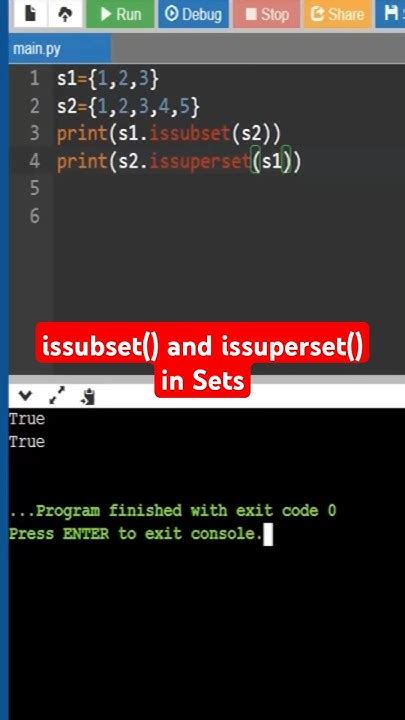 issubset and issuperset in python sets sets python coding interview