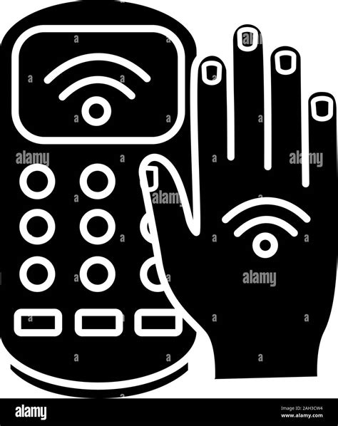 Nfc Payment Terminal Glyph Icon Payment With Nfc Sticker Pos Terminal And Hand With Rfid Tag