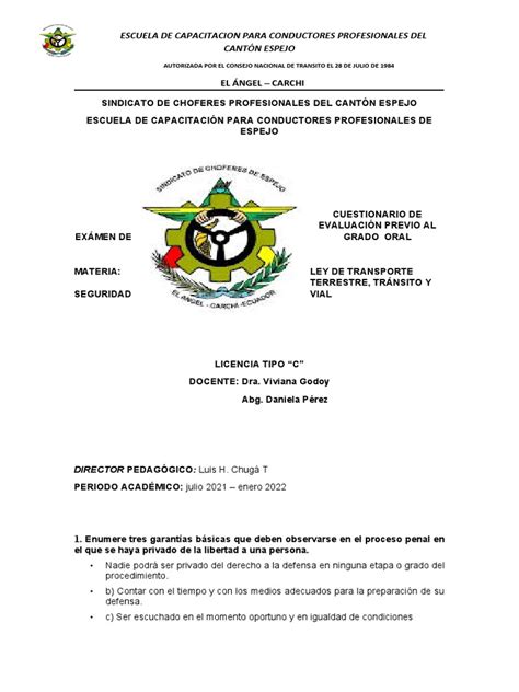 Banco De Preguntas Ley De Transporte Pdf Licencia De Conducir
