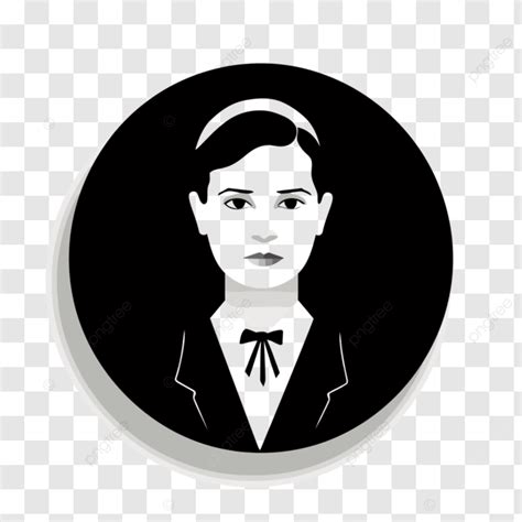 나비 넥타이를 매고 있는 여성의 둥근 배지 이미지 벡터 흰색 바탕에 호텔 하녀의 단순한 검은색 아이콘 그림자 없음 작은 프레임 중앙 Png 일러스트 및 벡터 에 대한