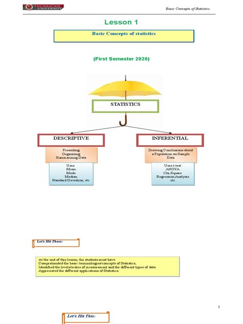 1lesson 1 Basic Concepts Of Statistics With Answers Pdf Sampling Statistics Statistics