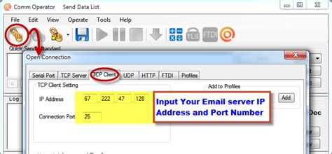 test smtp protocol with comm operator serial port tool