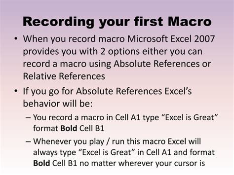 introduction to excel 2007 macros ppt