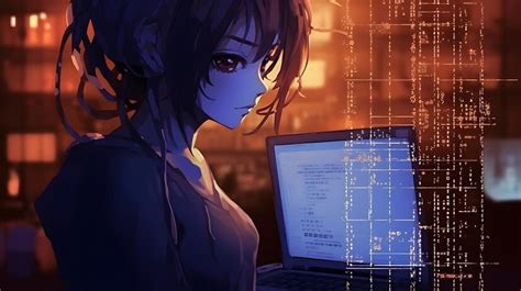 Premium Photo Hacker Anime Girl With Laptop