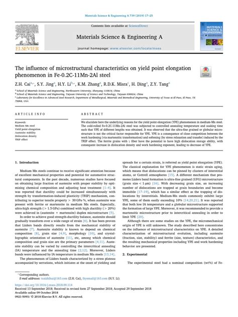 The Influence Of Microstructural Characteristics On Yield Point Elongation Pdf Steel