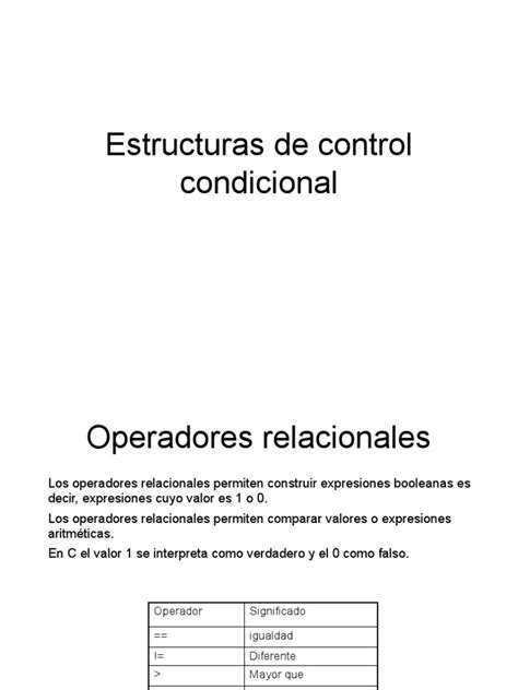 Estructuras De Control Con Operadores Relacionales Y Lógicos Pdf Flujo De Control
