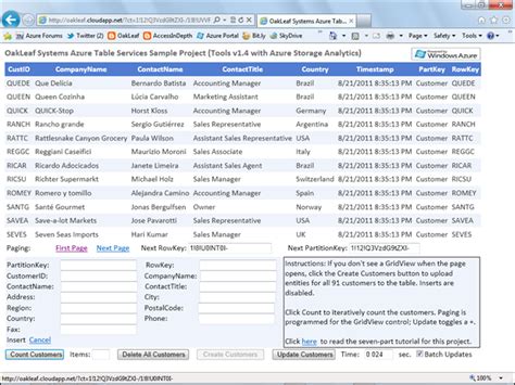 Oakleaf Systems Oakleaf Systems Windows Azure Table Services Sample