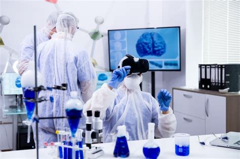 Premium Photo Female Scientist Using Virtual Reality Simulation For Scientific Research In A