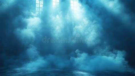 Blue Stage Lighting With Fog Effect For Dramatic Visuals Stock
