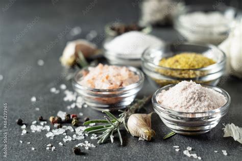 Different Types Of Salt And Culinary Spices Stock Photo Adobe Stock