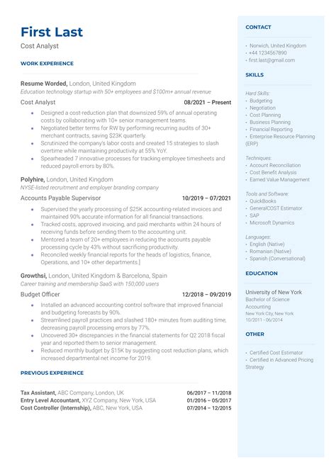 2 Cost Analyst Cv Examples For 2024 Resume Worded