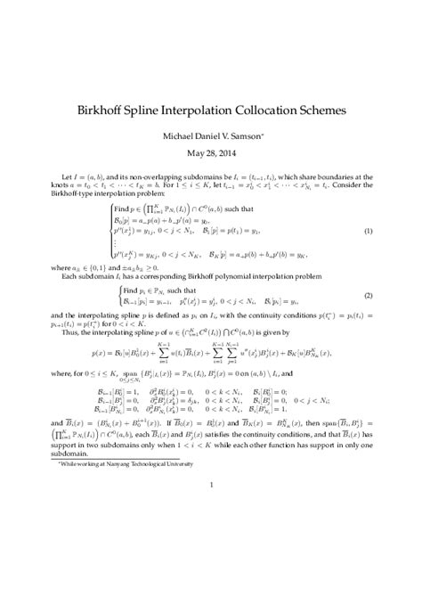 Pdf Birkhoff Spline Interpolation Collocation Schemes