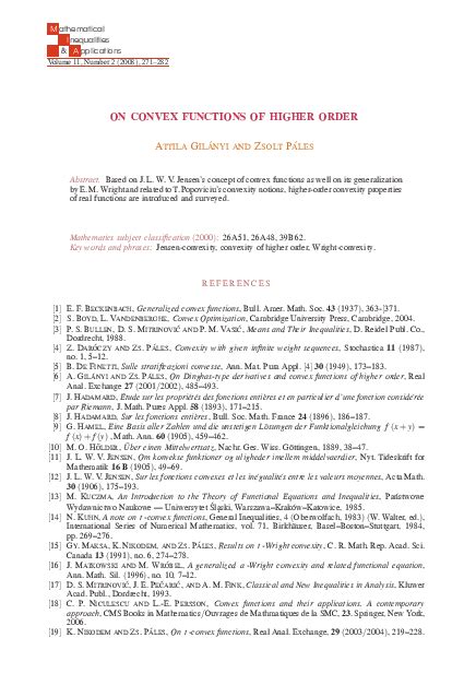 Pdf On Convex Functions Of Higher Order