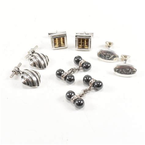 A Selection Of 925 Silver And Gem Set Cufflinks To Include Sex Maniac