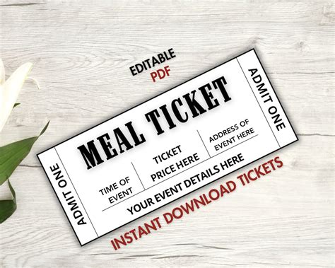 Editable Food Event Ticket Template Printable Meal Ticket Pdf Etsy
