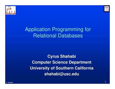 Application Programming For Relational Databases Lecture Slides