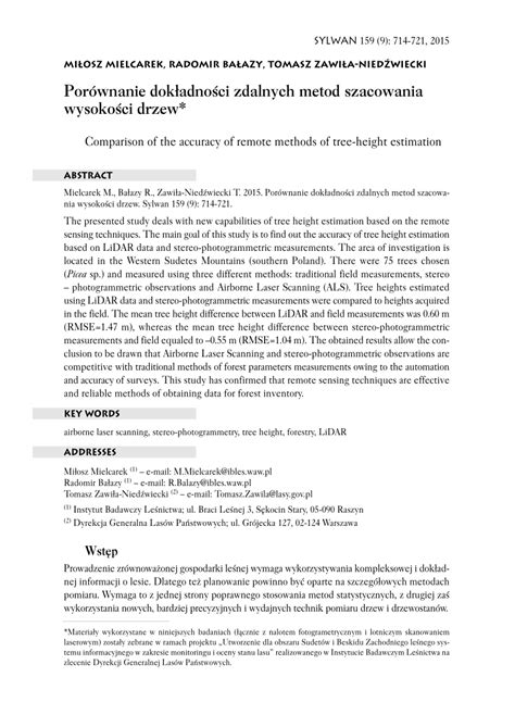 Pdf Comparison Of The Accuracy Of Remote Methods Of Tree Height Estimation